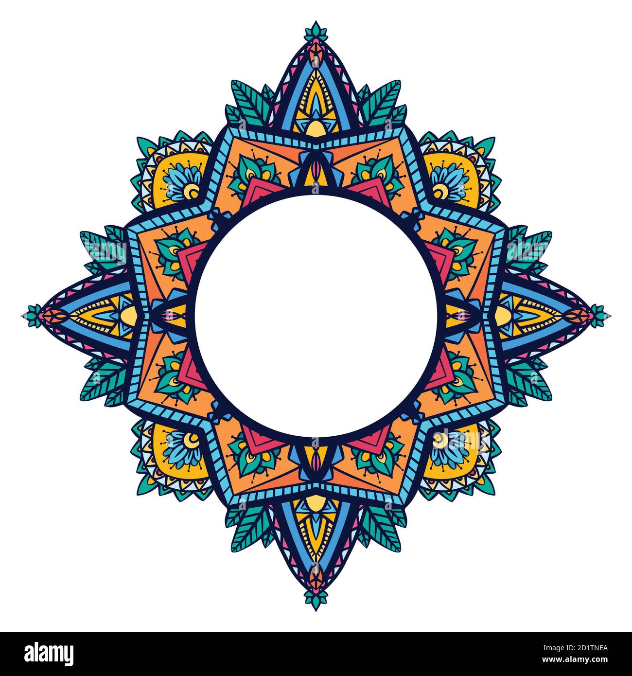 Round frame with coloring zen mandala. The object is separate from the ...