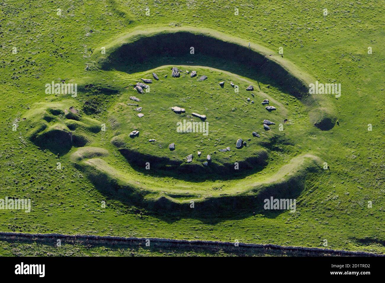 ARBOR LOW STONE CIRCLE, Derbyshire. Aerial view of neolithic monument ...