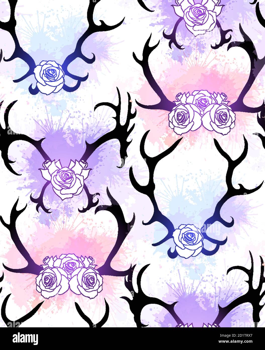 Seamless pattern with black silhouettes of deer and elk horns with ...