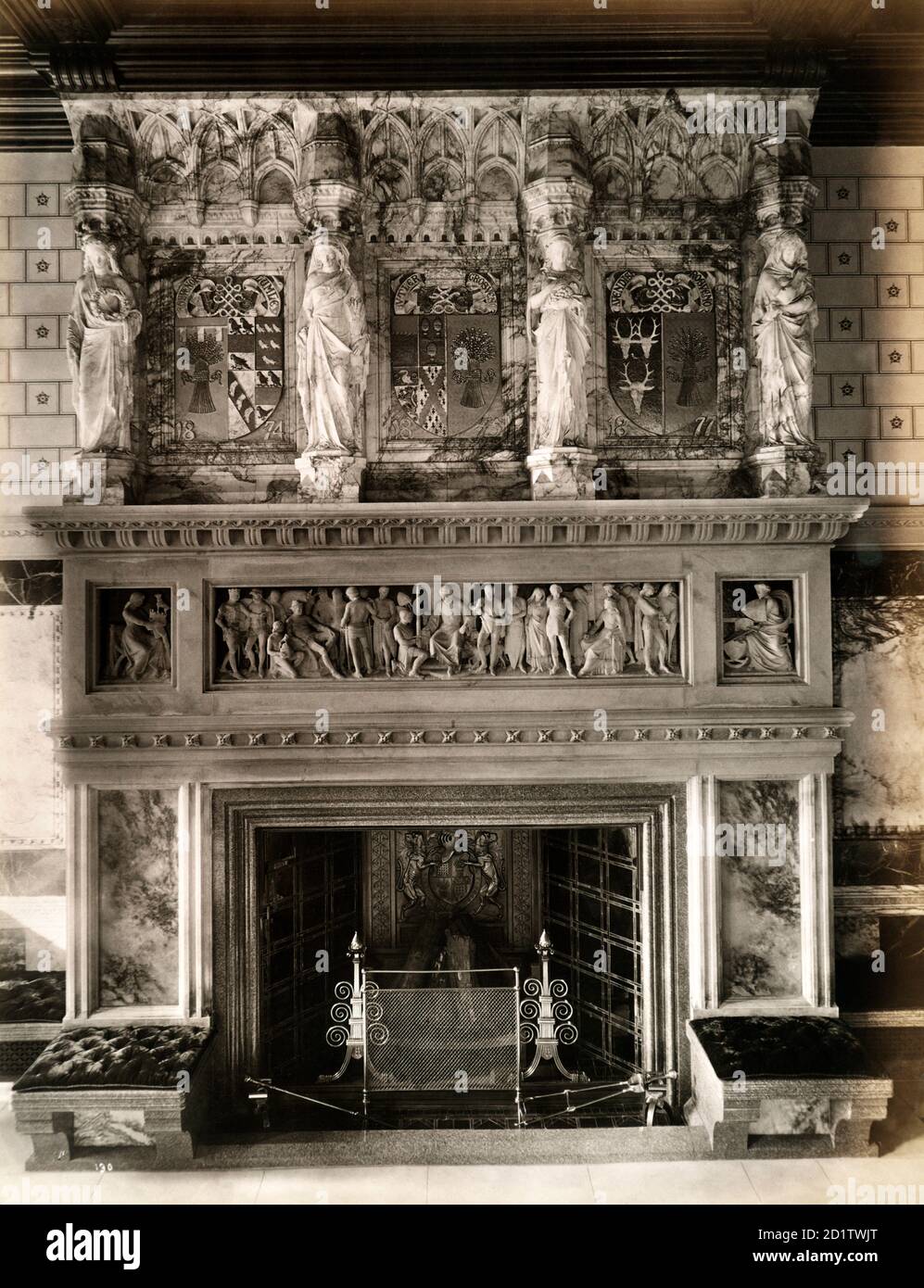 EATON HALL, Eaton, Cheshire. The fireplace and ornate mantlepiece in ...