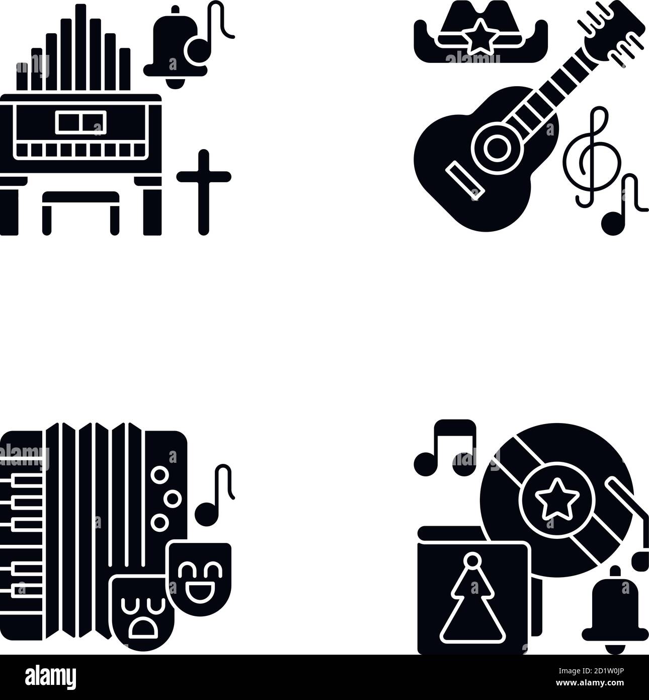 Different cultures music black glyph icons set on white space Stock ...