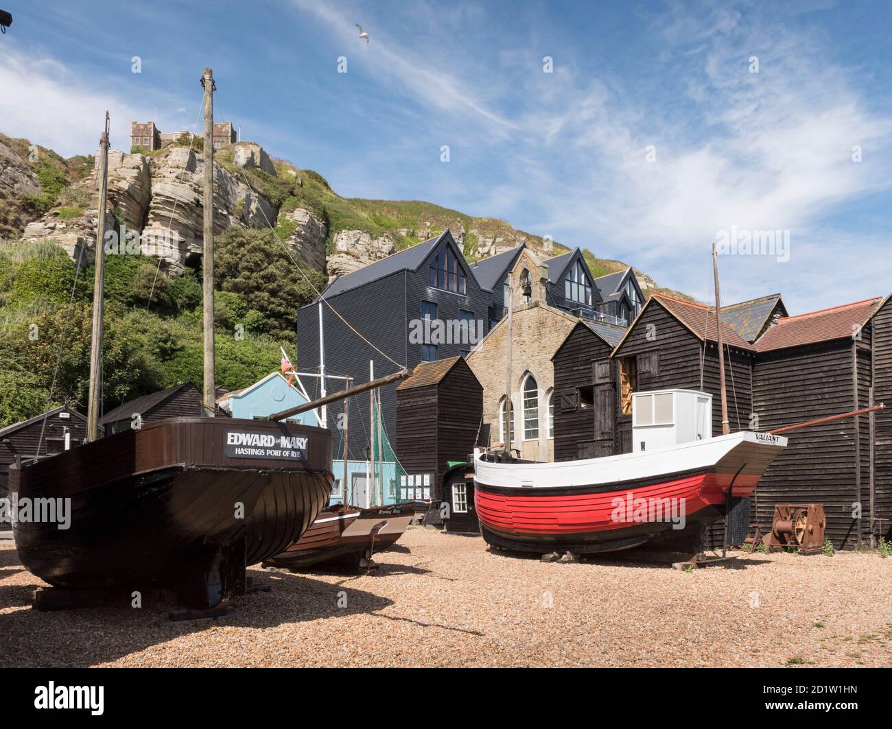 Fishing boats and fisherman's huts, The Stade, Hastings, East Sussex ...