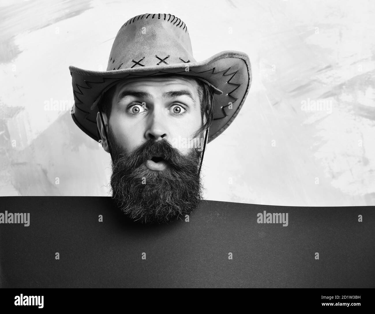 Bearded man, long beard. Brutal caucasian surprised unshaven hipster in ...