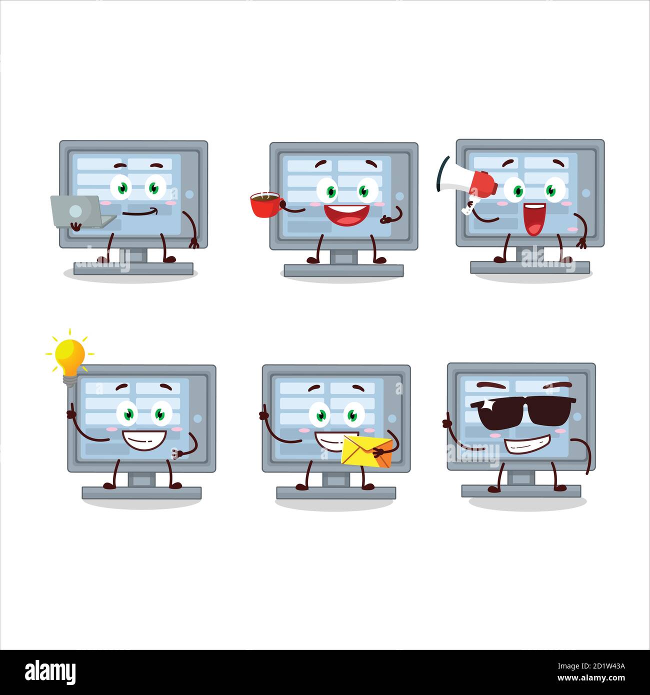 Among us monitor cartoon character with various types of business ...