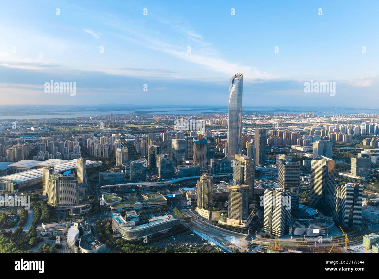 City buildings by Jinji Lake in Suzhou, China. Photo in the industrial ...