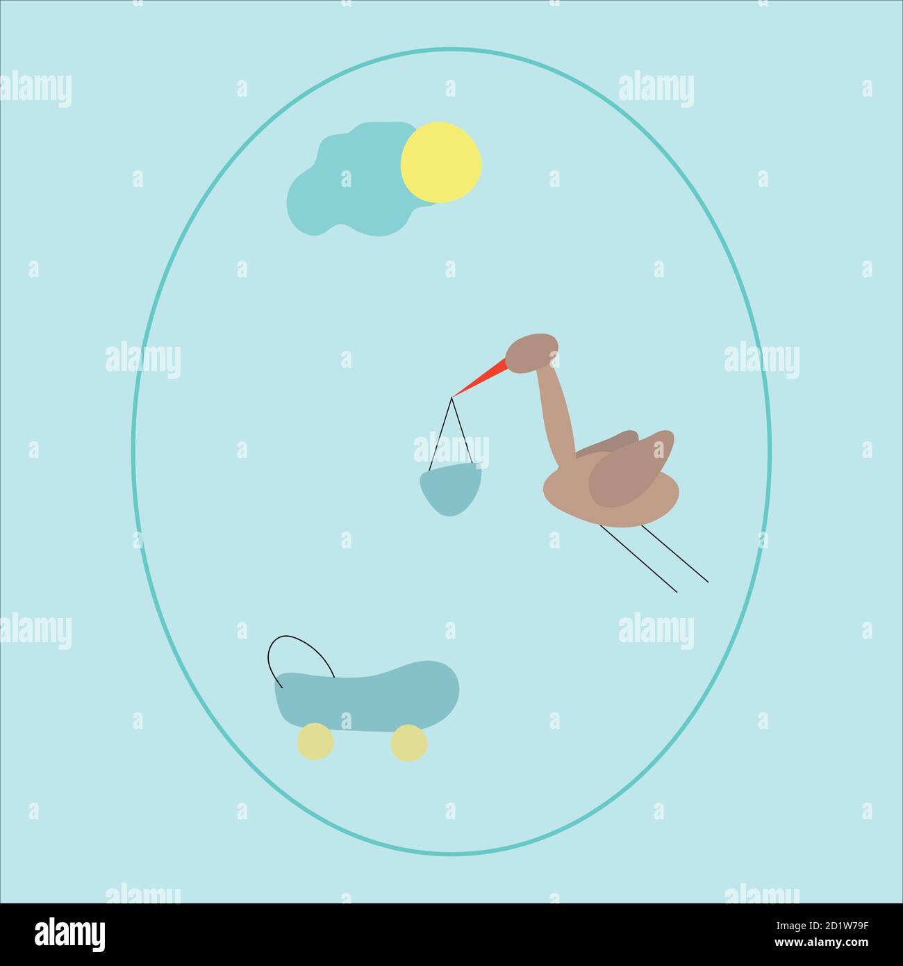Stork with a child in its beak, spring. Happy Birthday. News. Vector ...
