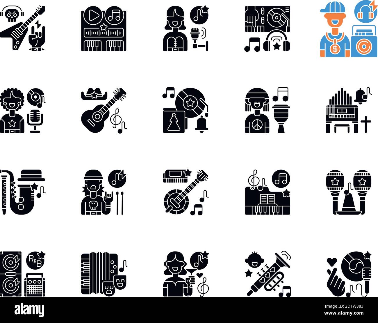 Musical genres black glyph icons set on white space Stock Vector Image ...