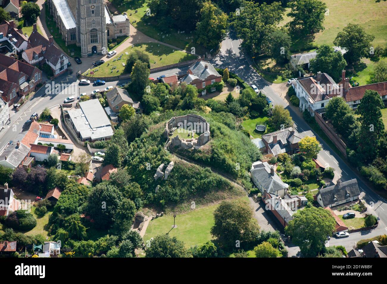 Eye Castle and Kerrisons Folly, Eye, Suffolk. Aerial view Stock Photo ...
