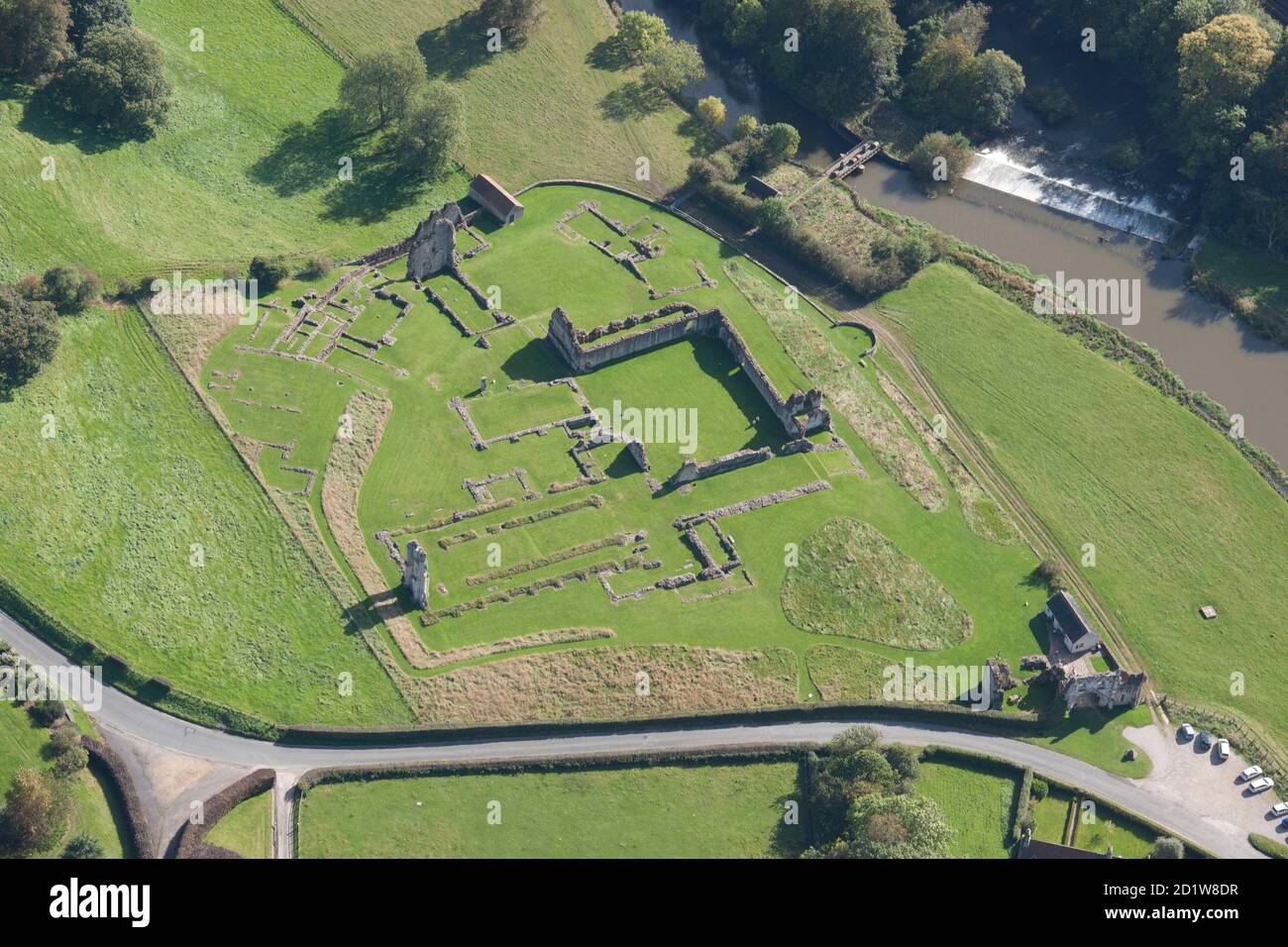 Kirkham Priory Augustinian monastery, North Yorkshire. Aerial view ...