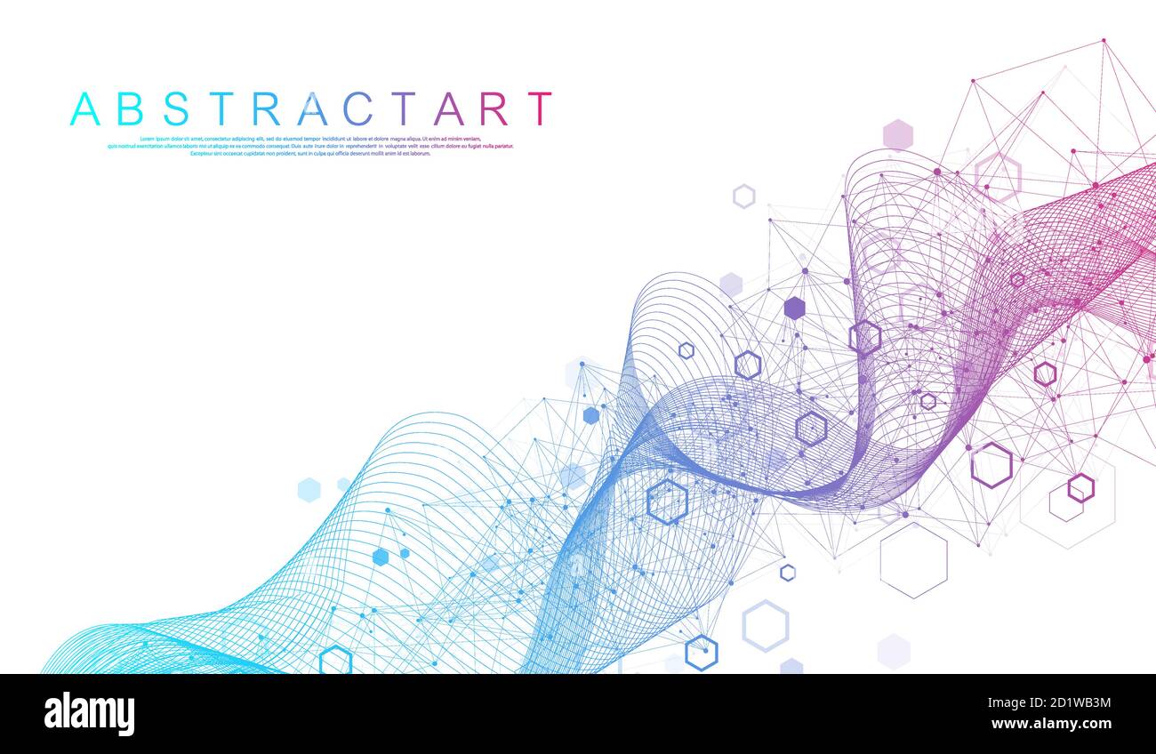 Technology abstract lines and dots connect background with hexagons ...