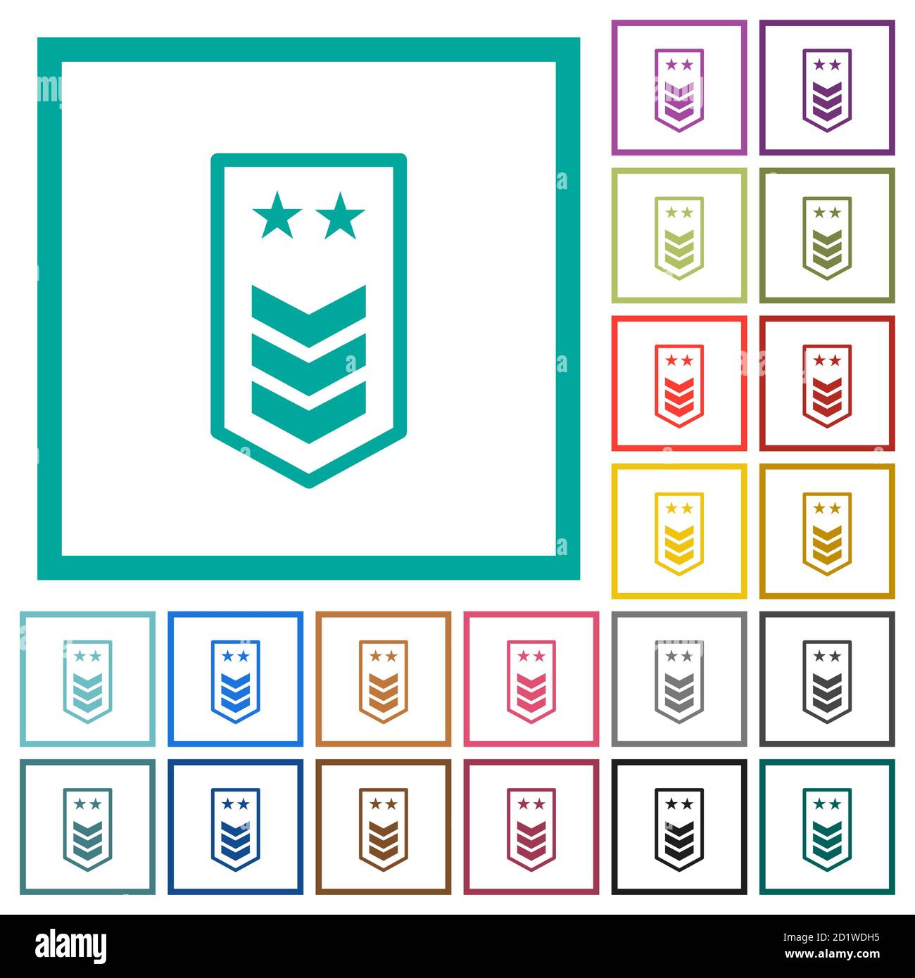 Military insignia with three chevrons and two stars flat color icons ...