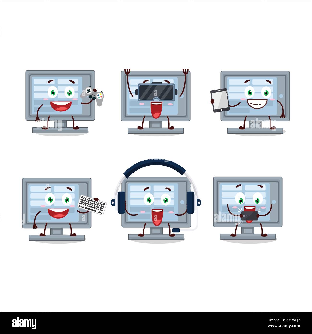 Among us monitor cartoon character are playing games with various cute ...