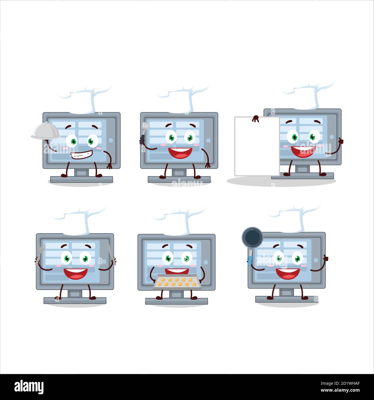 Cartoon character of among us monitor with various chef emoticons Stock ...