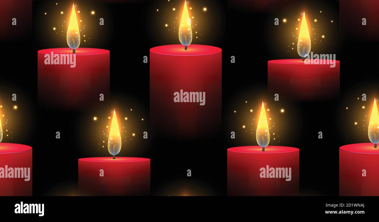Seamless pattern with red burning candles on a dark background. Vector ...