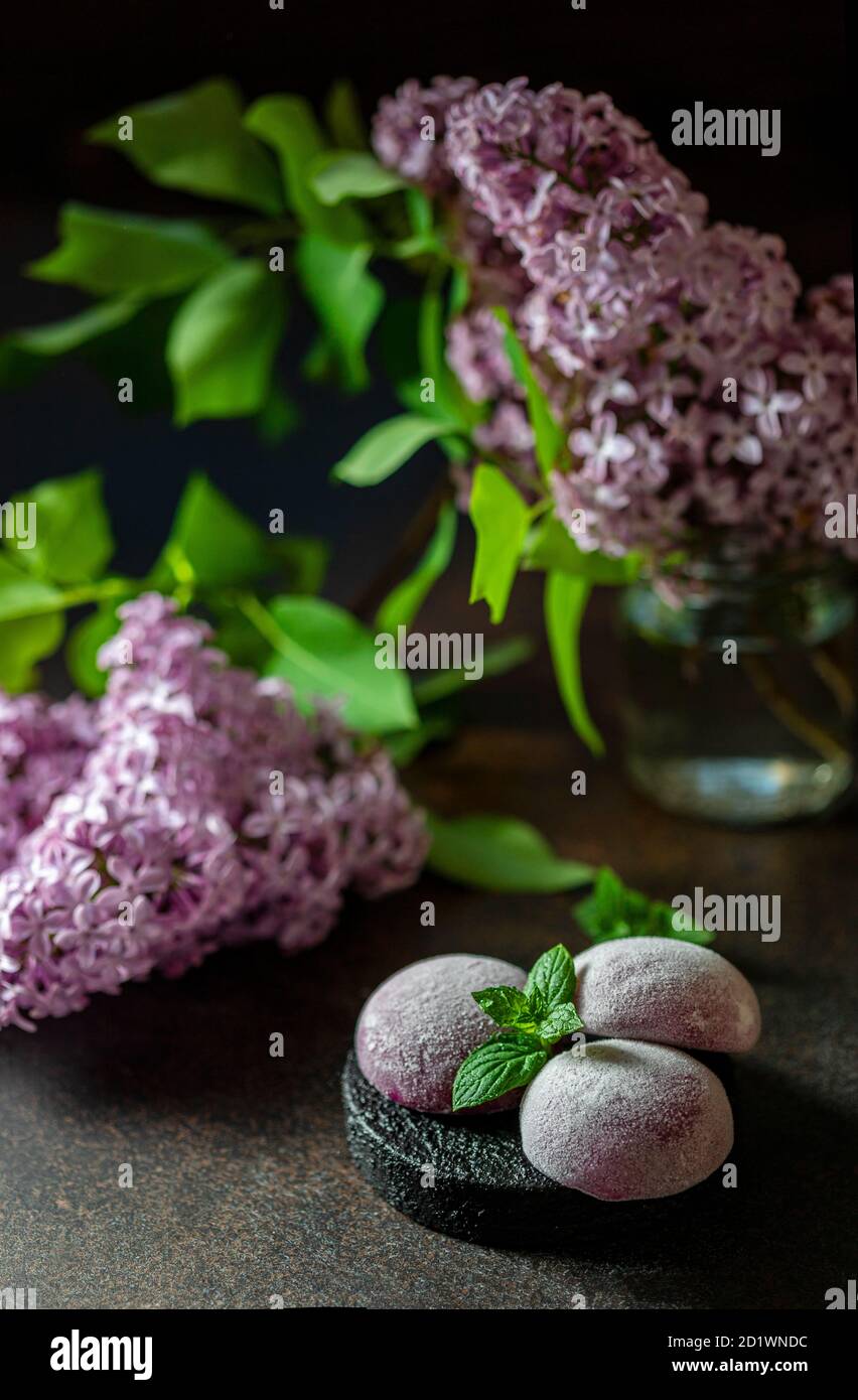Homemade Purple Ube Ice Cream. Japanese Moti ice cream in rice dough ...
