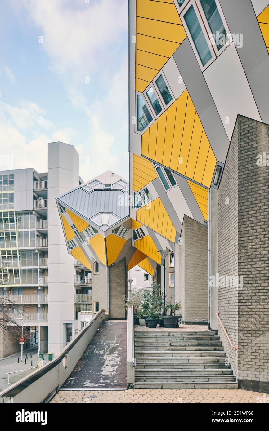 Exterior view of Cube Houses, Rotterdam, The Netherlands, opened in ...