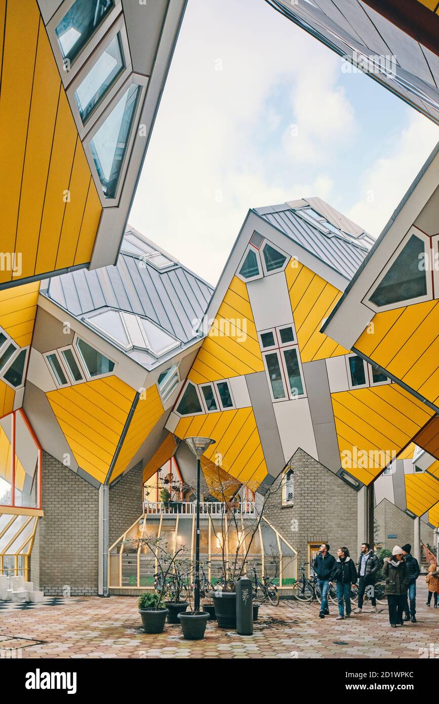 Exterior view of Cube Houses, Rotterdam, The Netherlands, opened in ...