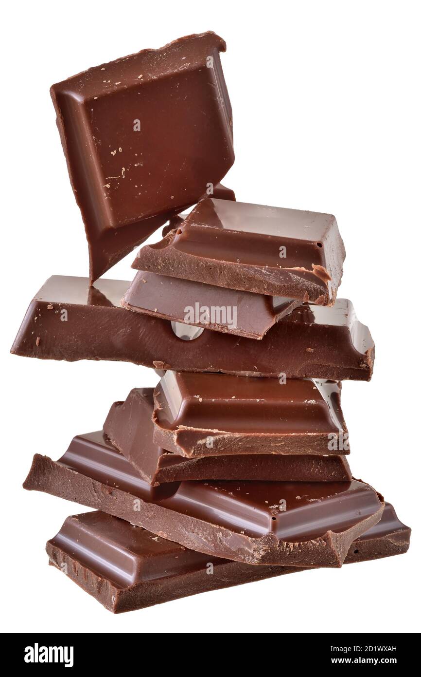 Cubes of chocolate tower isolated on a white background Stock Photo - Alamy