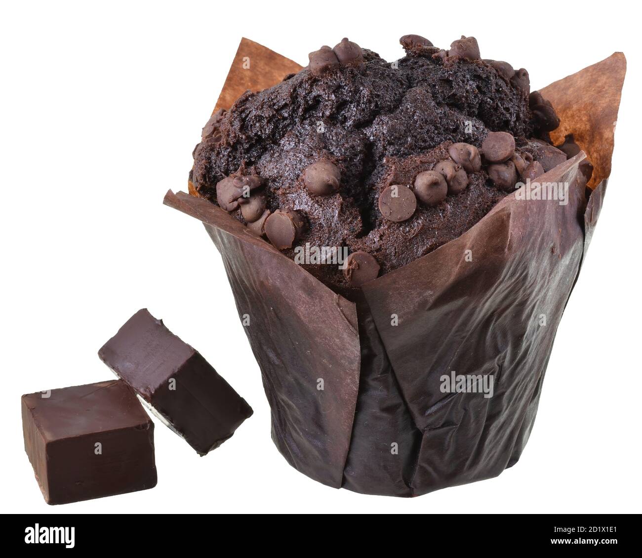 Muffin with cube dark chocolate Isolated on a white background Stock ...