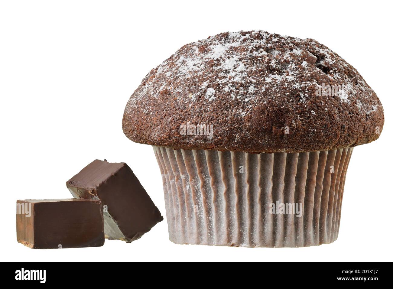 Muffin with cube dark chocolate Isolated on a white background Stock ...