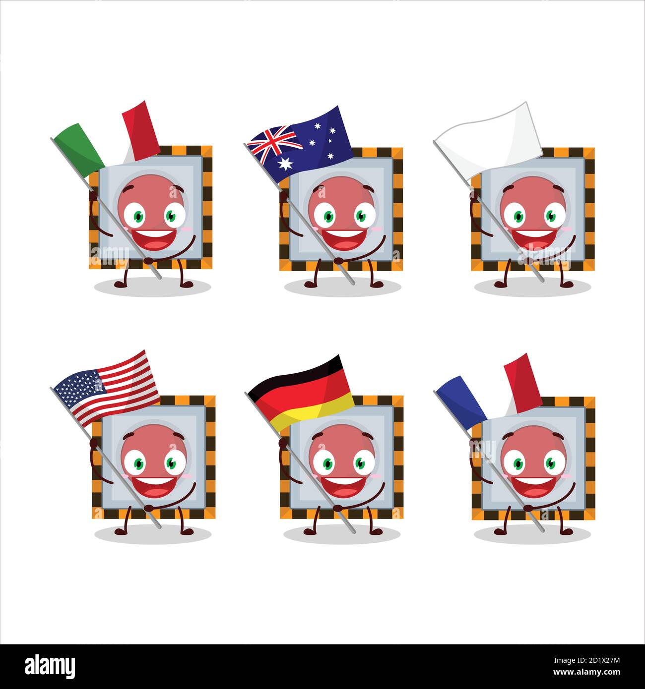 Among us emergency button cartoon character bring the flags of various ...