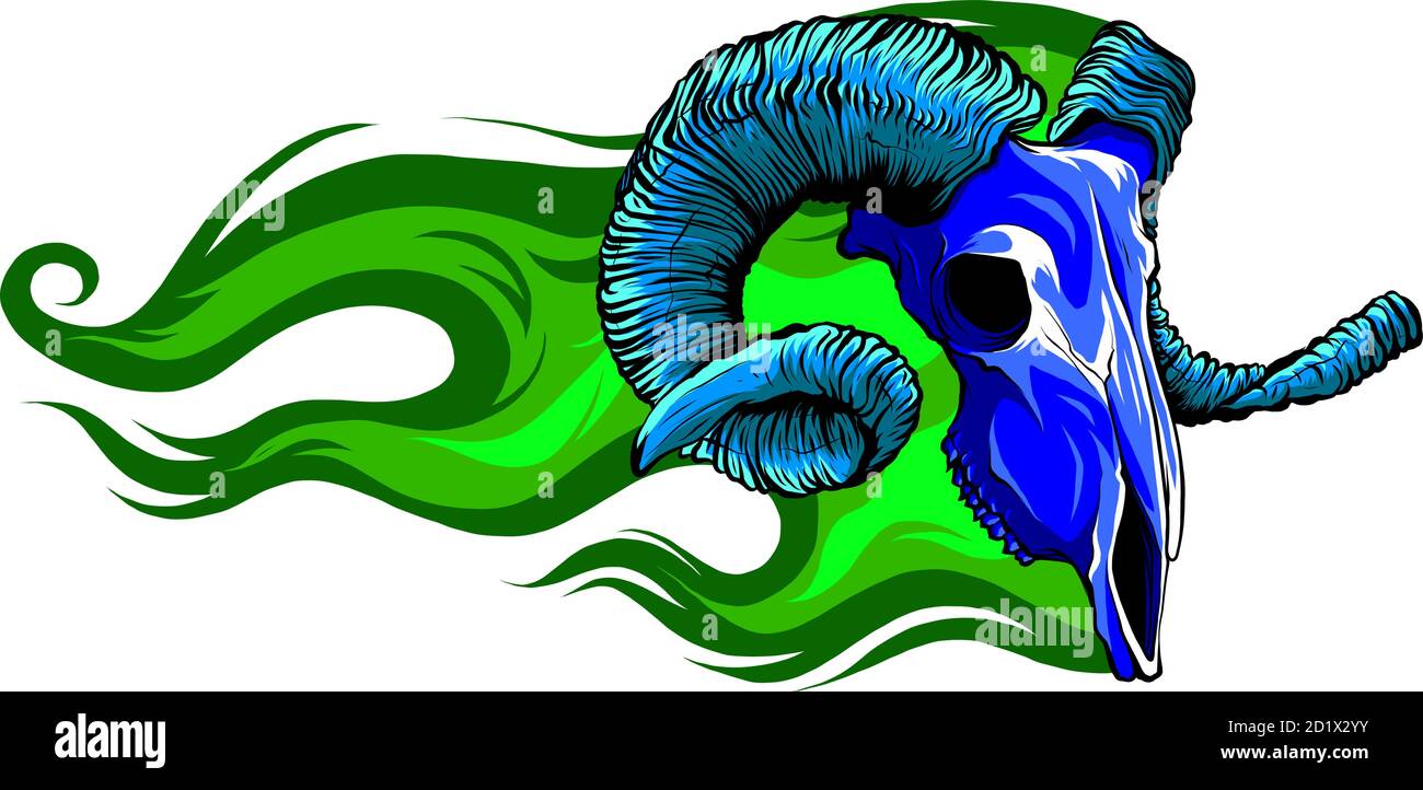 Skull Ram Side Flaming Set vector illustration Stock Vector Image & Art ...