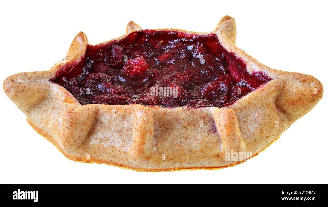 Open pie with berries filling Isolated on a white background Stock ...