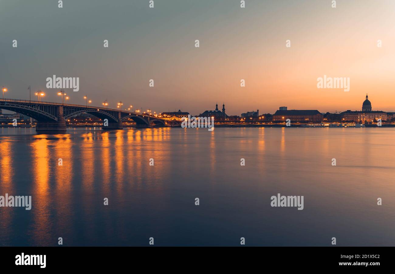 Panorama sky and silky cloud golden hour time at Theodor Heuss Bridge ...
