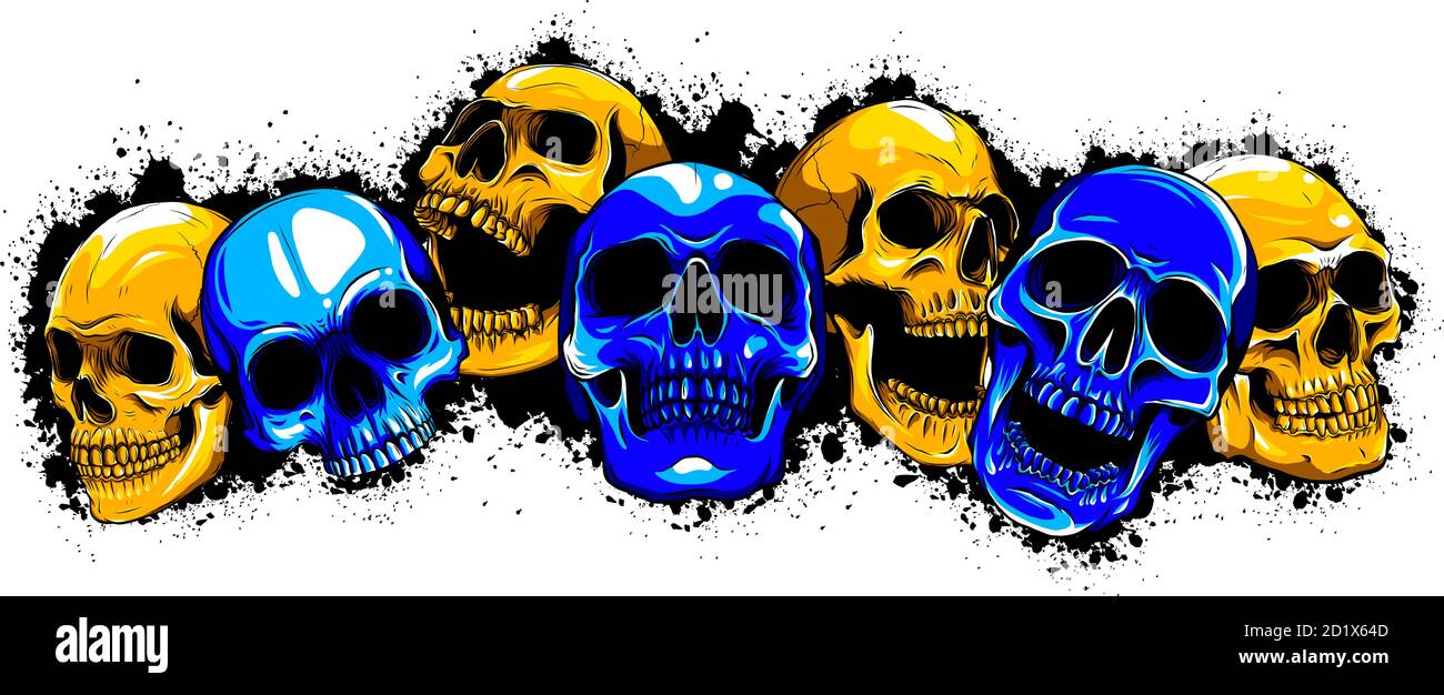 Vector illustration group of human skulls. Human skull design for ...