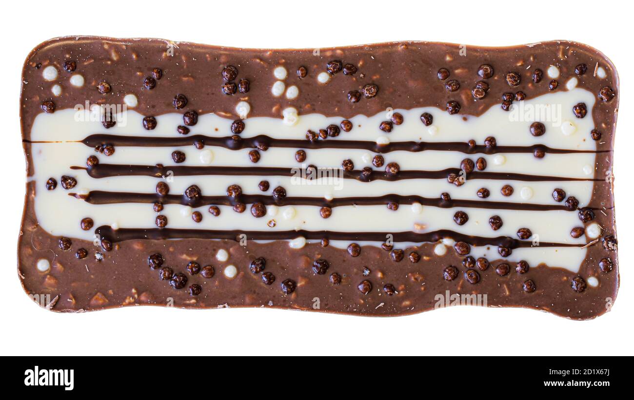 Two-tone chocolate milk and white with popped rice isolated on a white ...