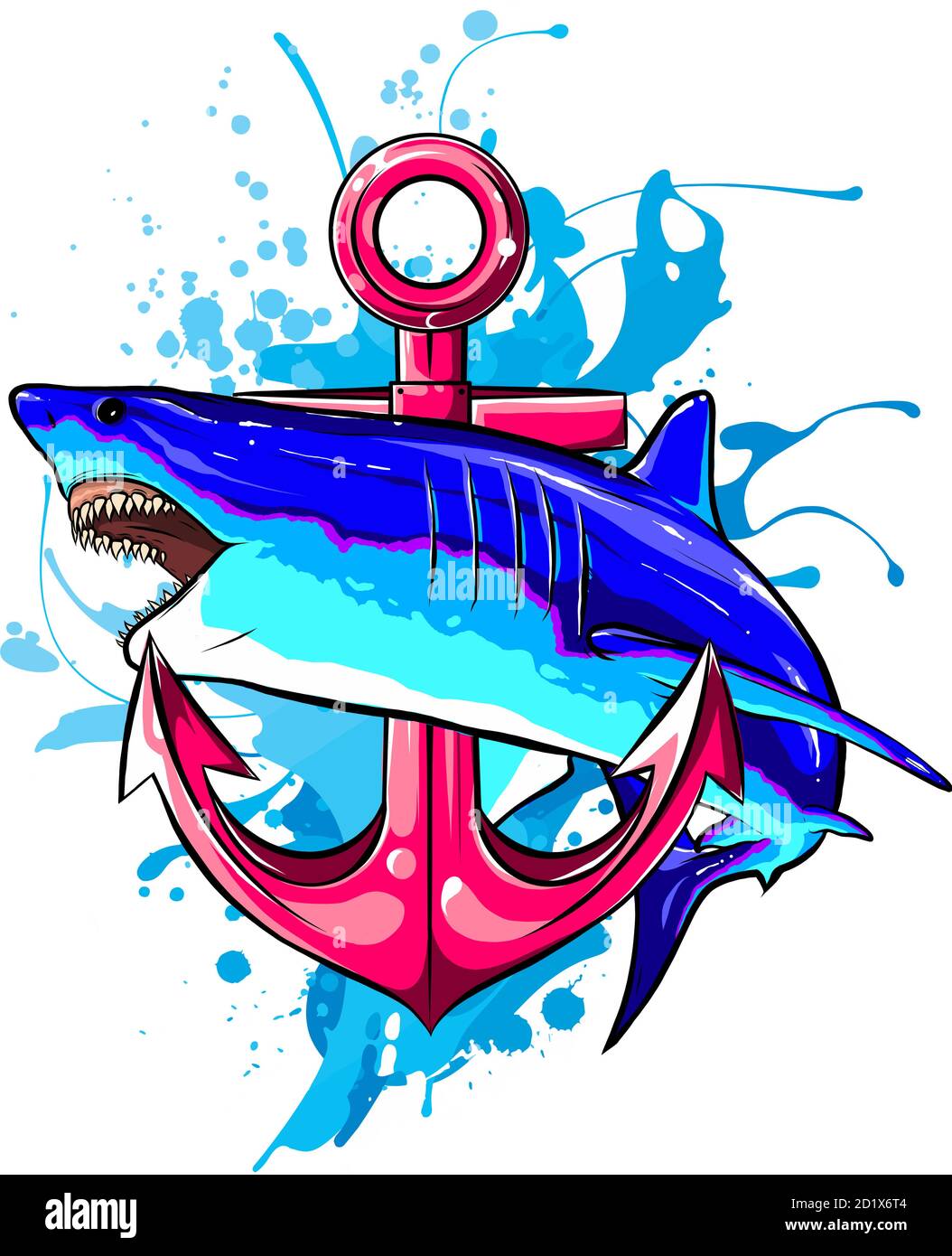 jumping shark illustration with anchor. vector art Stock Vector Image ...
