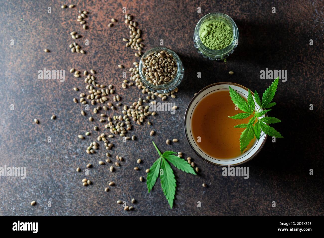 Top view Hemp Tea. Cannabis herbal tea Stock Photo - Alamy