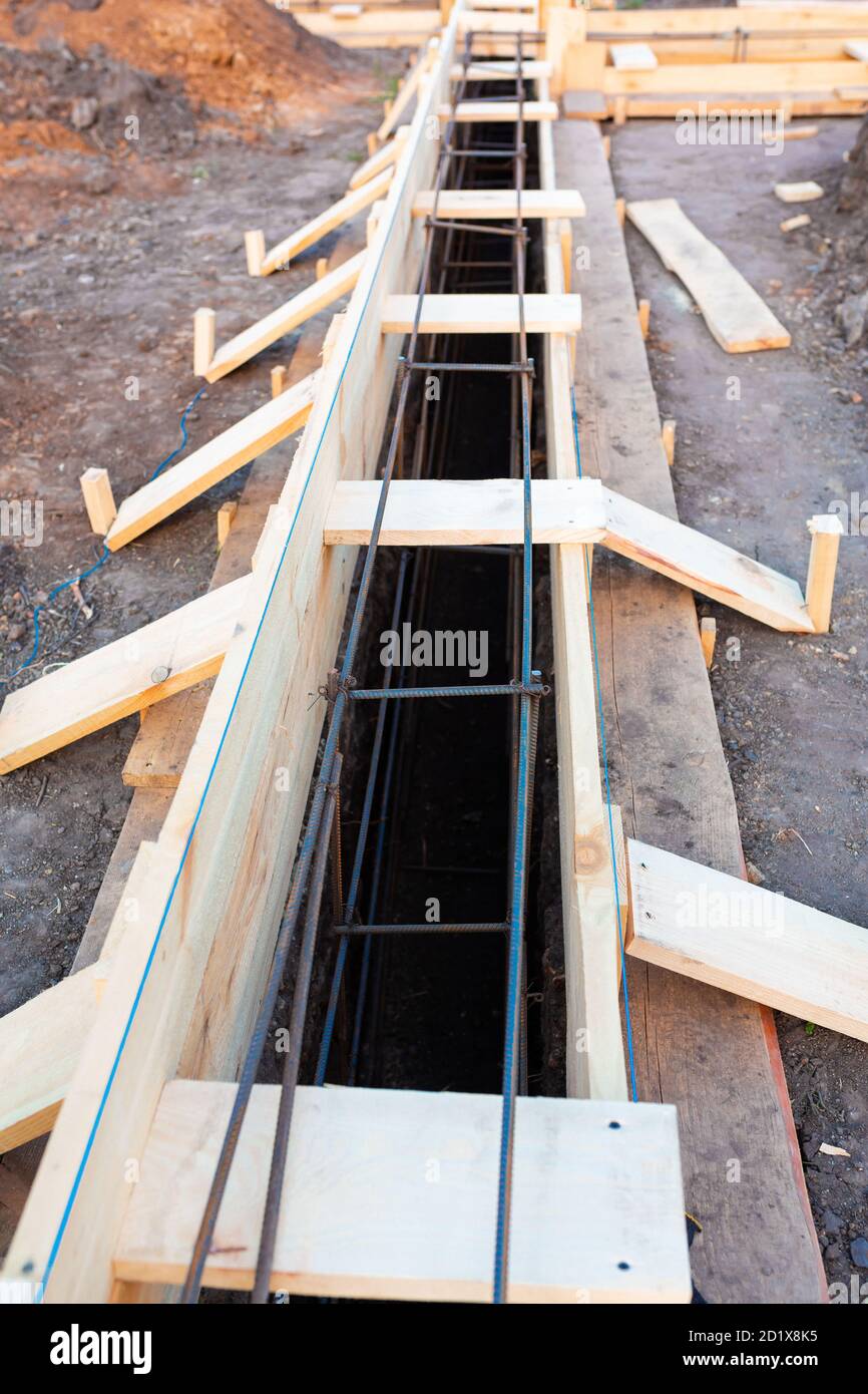 Reinforcement of corners for creating strip foundation for new house ...