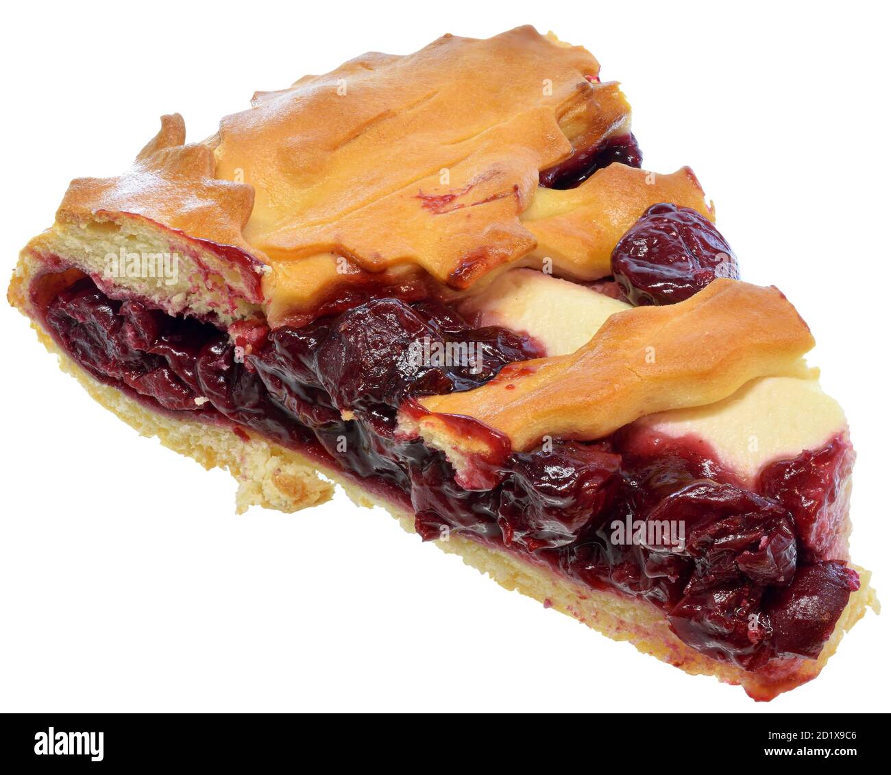 Homemade open pie with fruit filling from cherries isolated on a white ...
