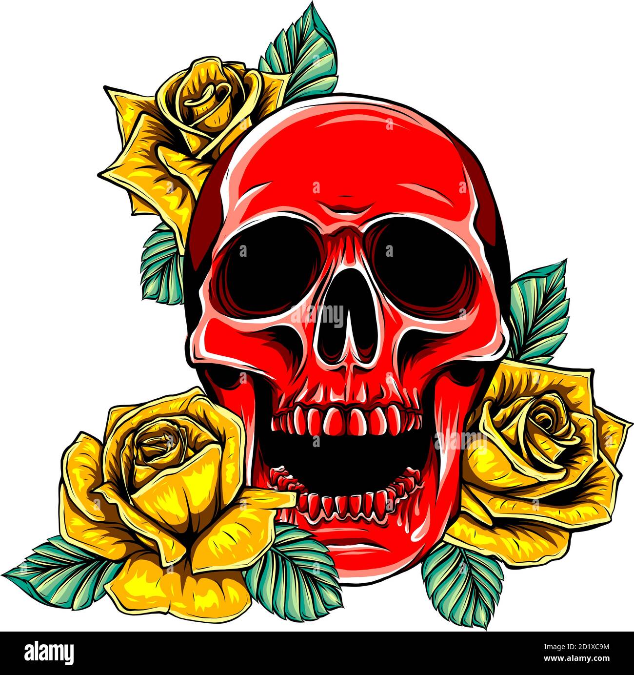 skull with roses vector illustration graphics art Stock Vector Image ...