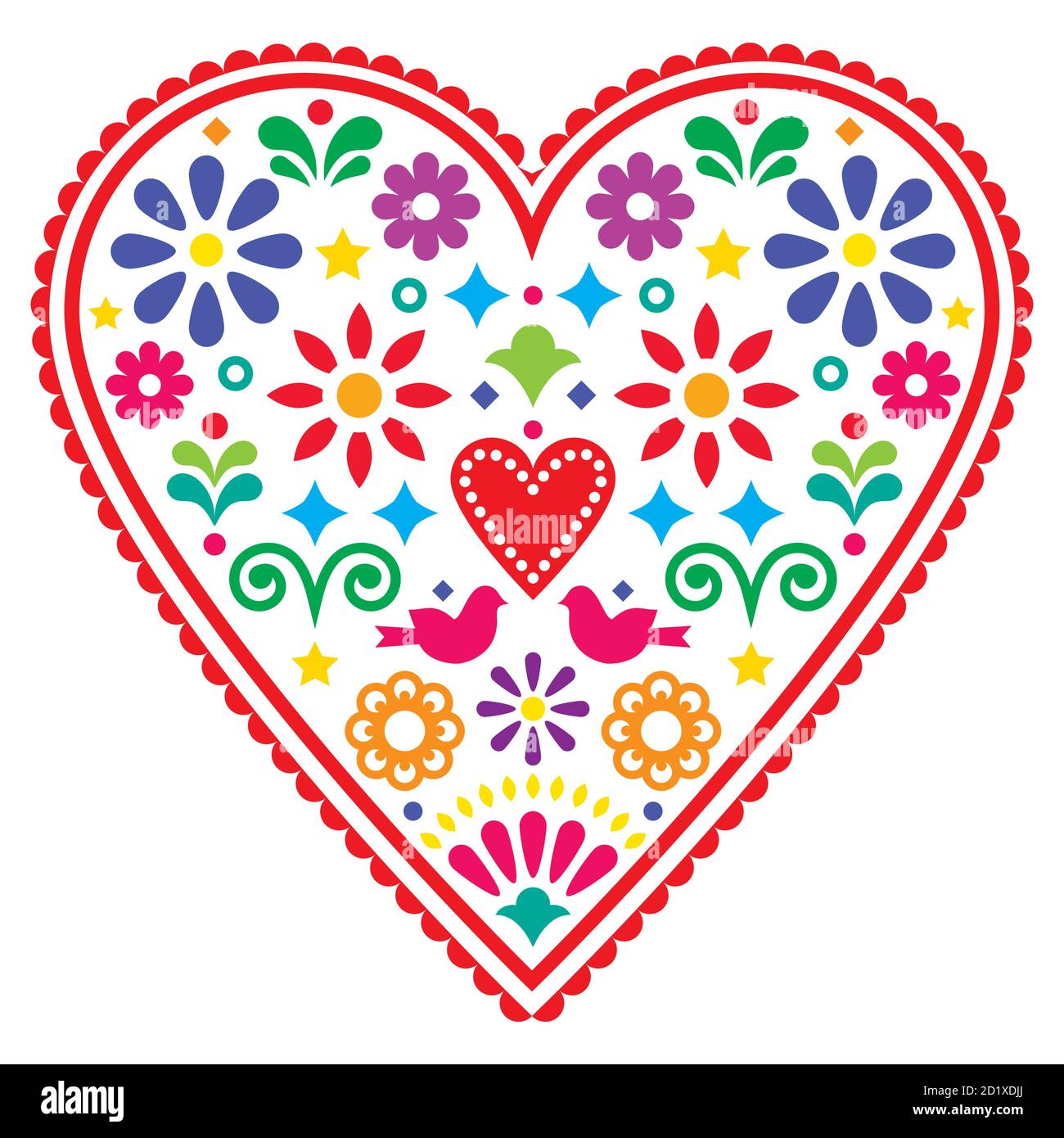 Mexican heart folk art vector design, Valentine's Day or wedding ...