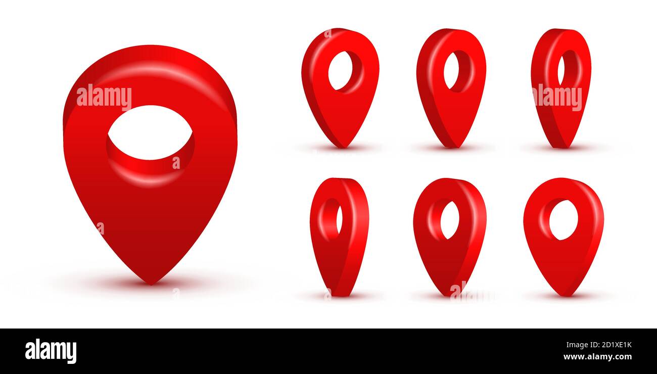 Shiny red realistic map pins set. Vector 3d pointers isolated on white ... Shiny red realistic map pins set. Vector 3d pointers isolated on white ...