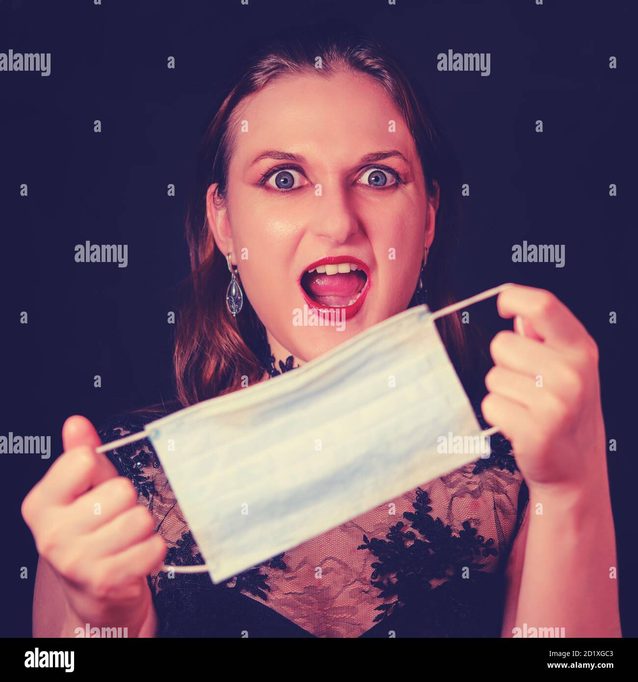 Female vampire with red hair for halloween during quarantine of ...