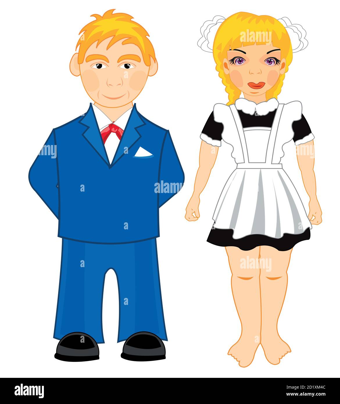 Girl and boy in school form on white background is insulated Stock ...