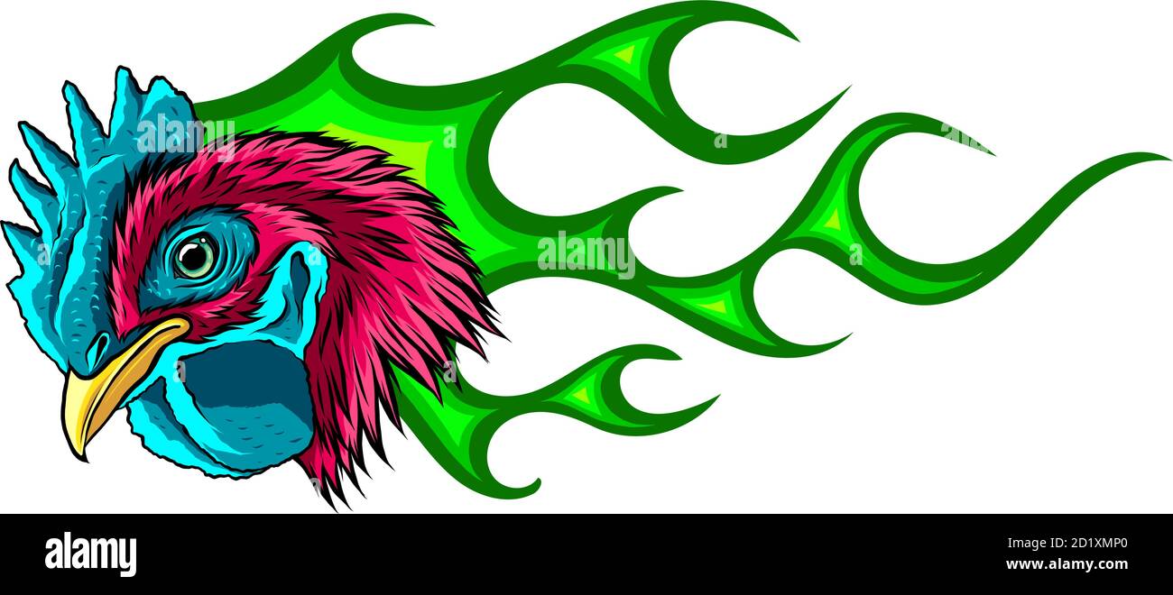 fire flare flame poultry rooster cartoon charcter logo Stock Vector ...