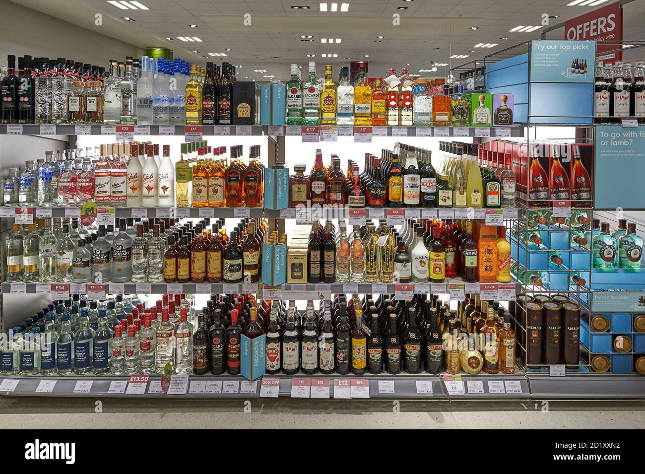 Wine display at Waitrose retail store at Horesham, south east England ...