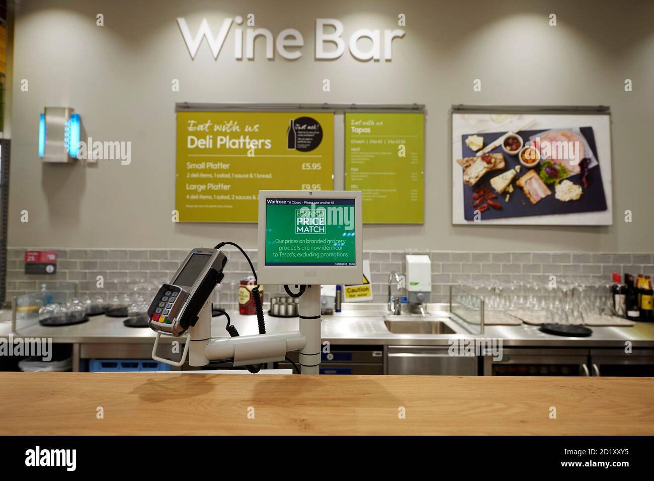Wine display at Waitrose retail store at Horesham, south east England ...