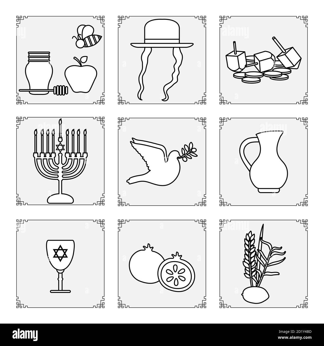 Vector illustration Jewish holiday Traditional symbols Honey, apple ...