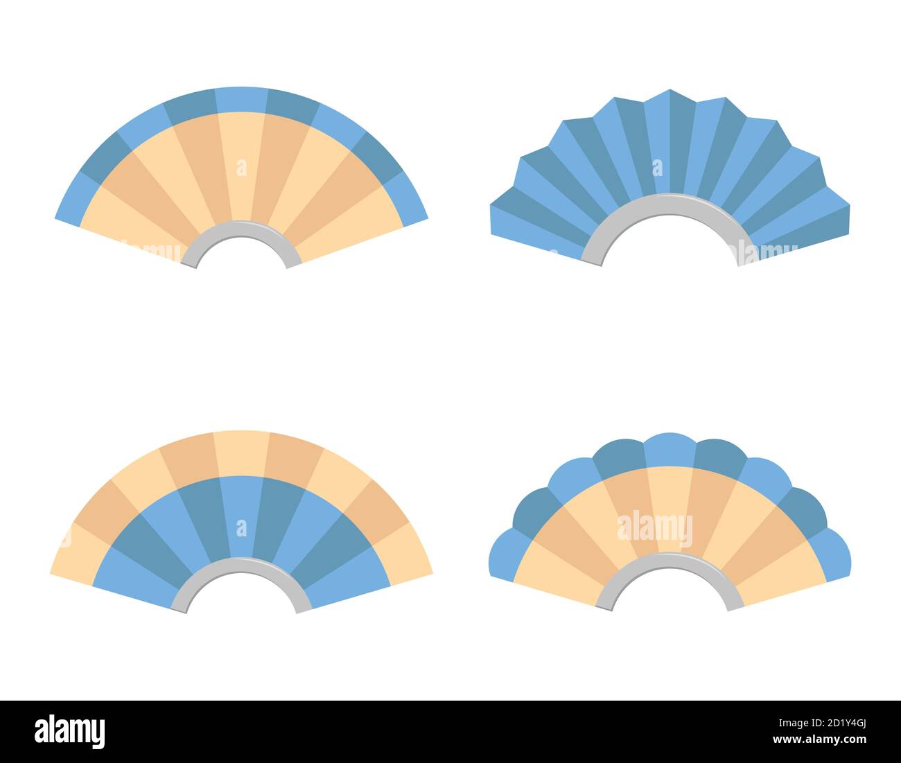 Set of hand fans. Vector illustrations in flat style isolated on white ...
