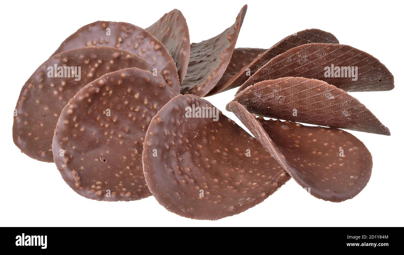 Chocolate chips close-up isolated on white background Stock Photo - Alamy