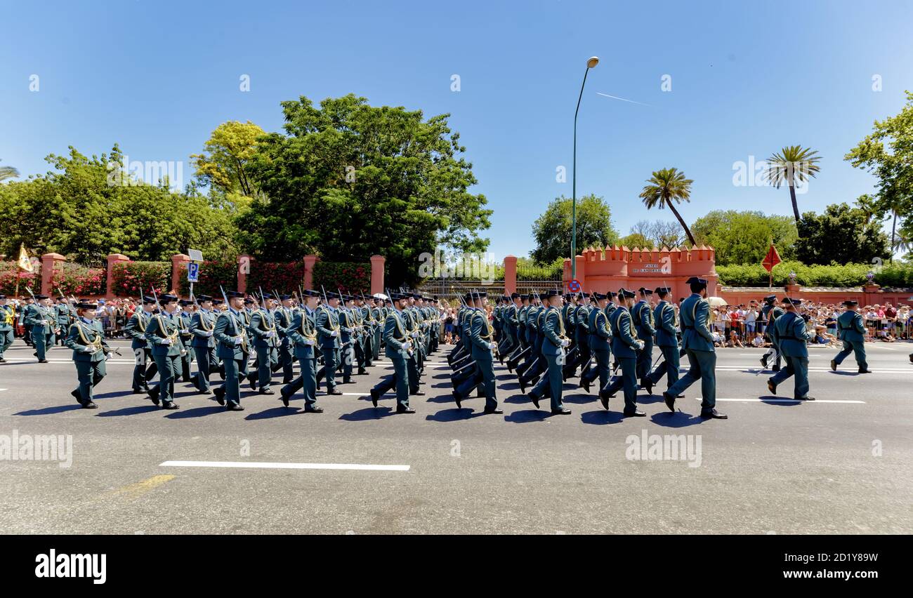 Seville, Spain - June 01, 2019: Units of the Spanish Civil Guard during ...