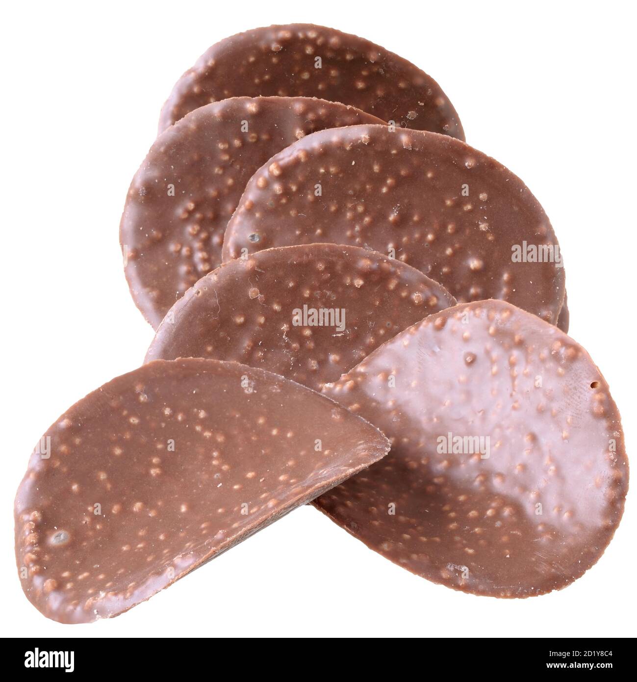 Chocolate chips close up isolated on white background Stock Photo - Alamy