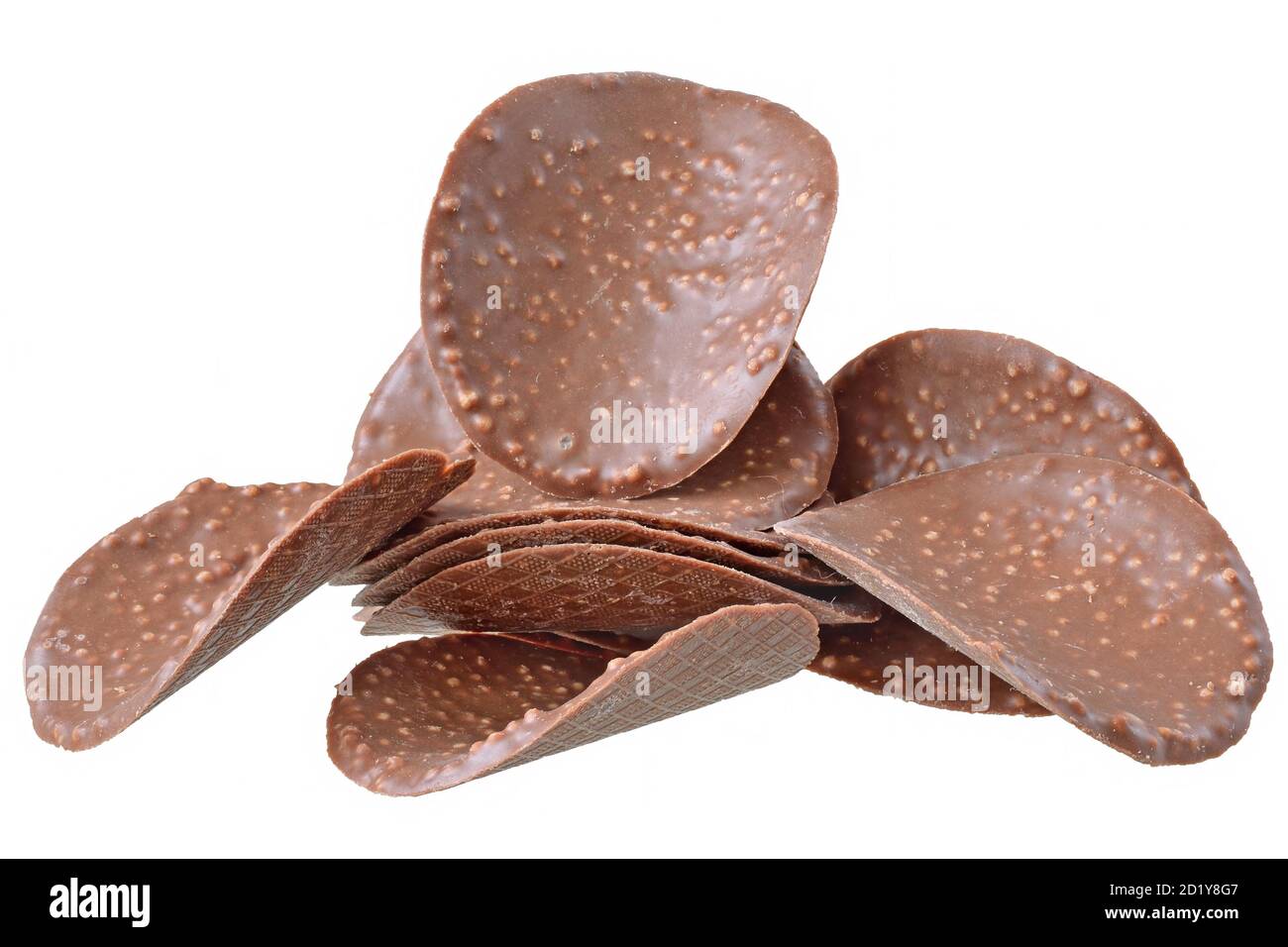 Chocolate chips close up isolated on white background Stock Photo - Alamy