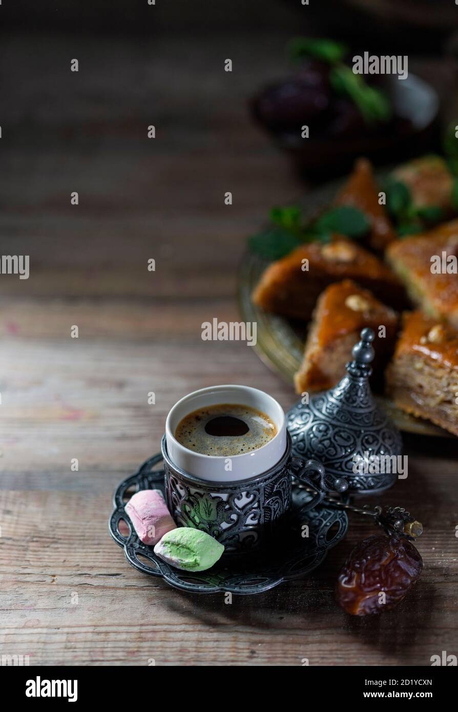 Ramadan kareem with arabic coffee. Arabian style. Ramadan breakfast ...