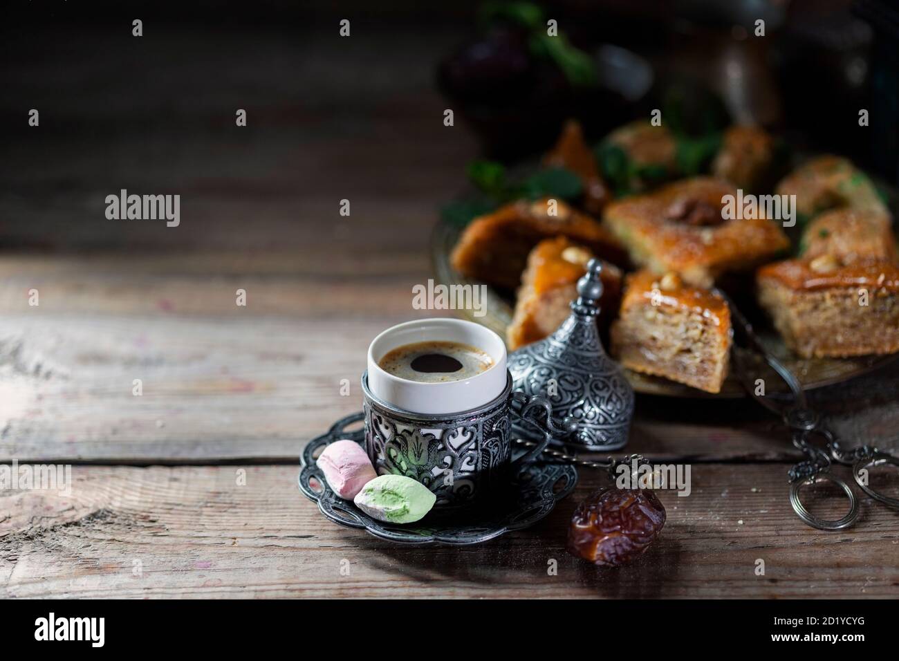 Ramadan kareem with arabic coffee. Arabian style. Ramadan breakfast ...